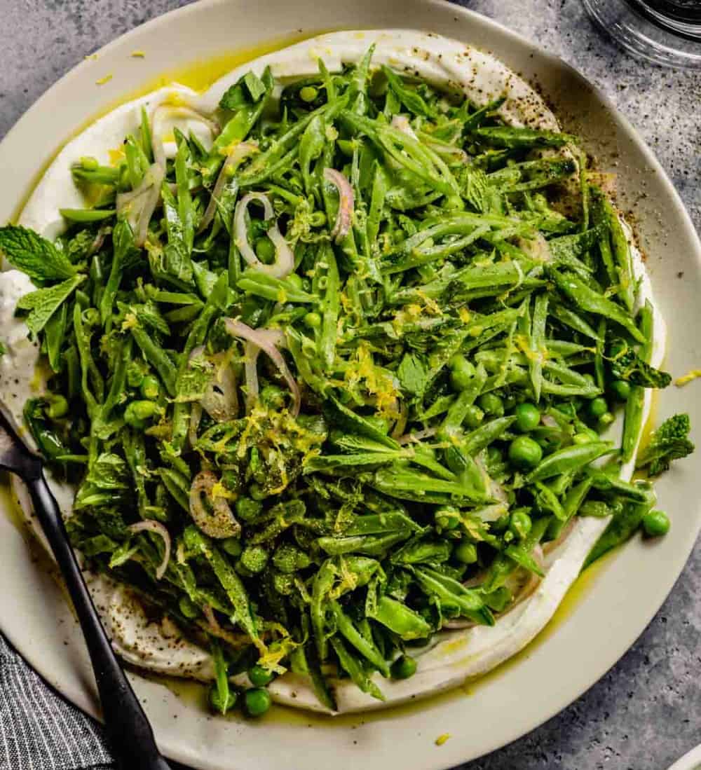 Triple Pea Salad with Whipped Goat Cheese